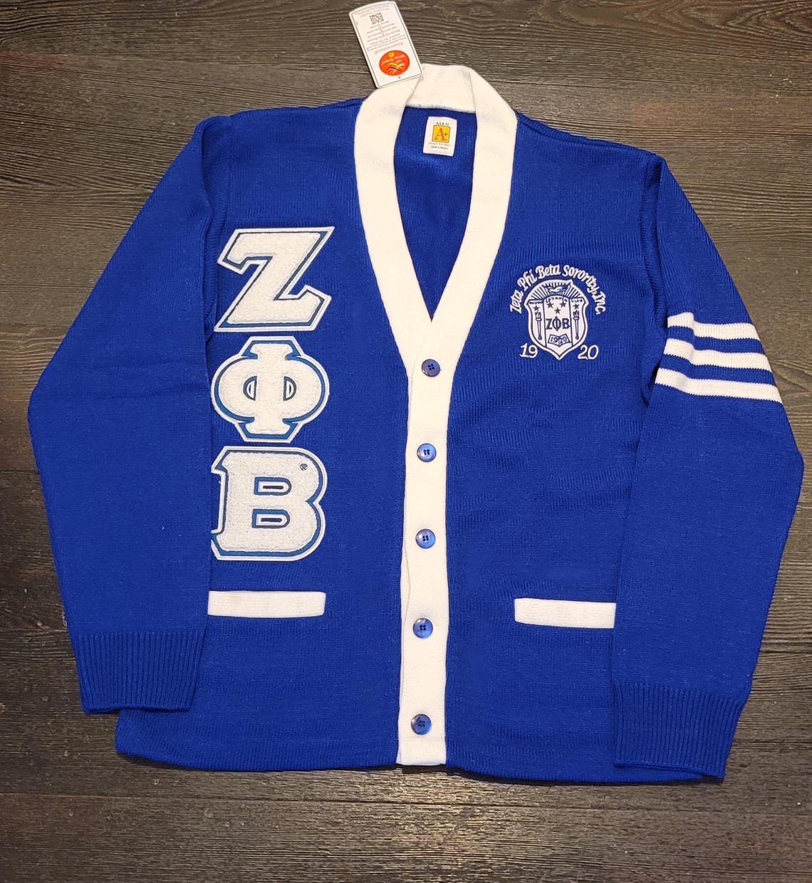 Zeta Phi Beta White Chenille Letter Varsity Stripe Cardigan - Etsy