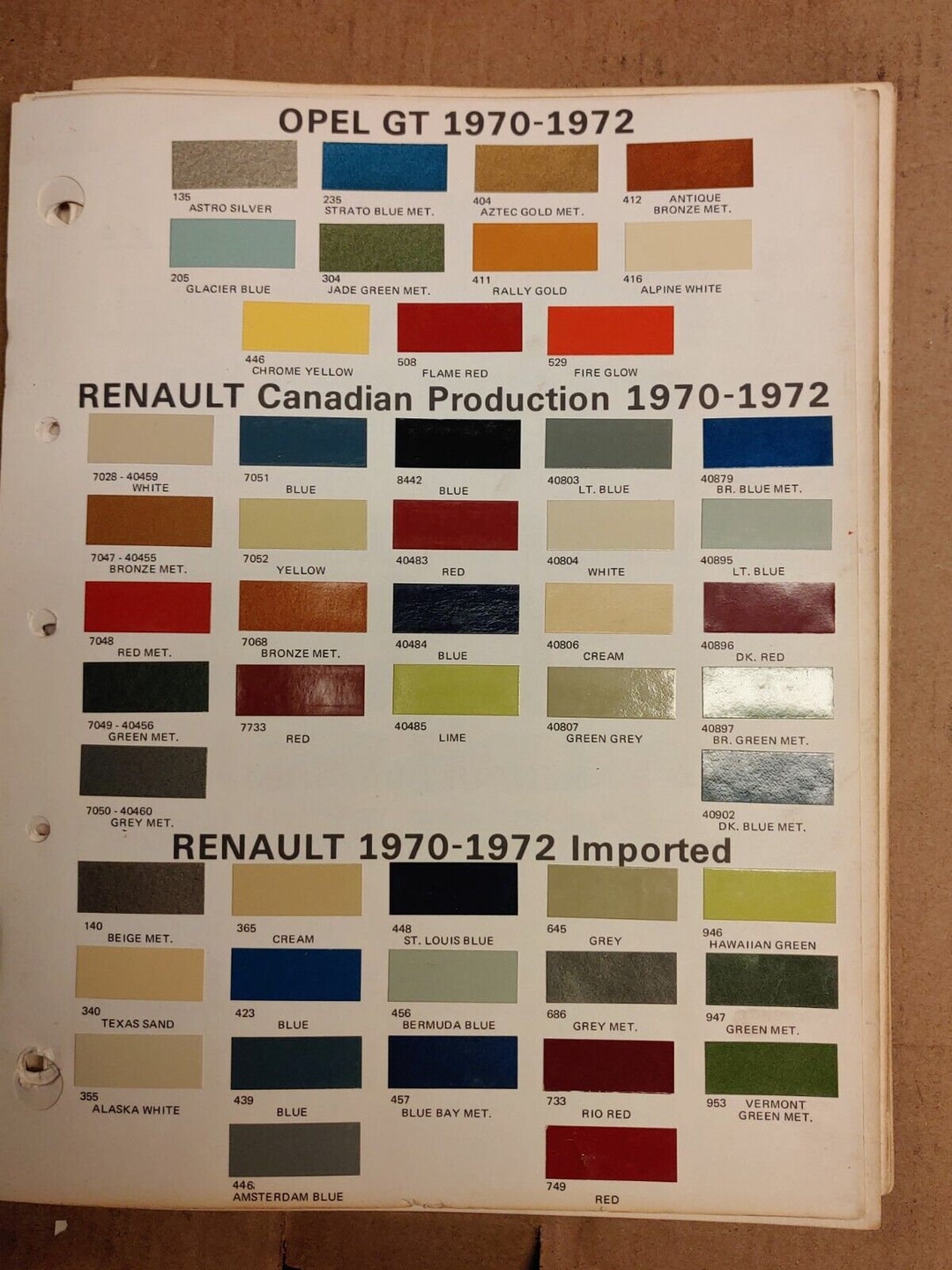 Ditzler PPG 1970 1971 1972 European Import Color Chips Opel GT Renault ...
