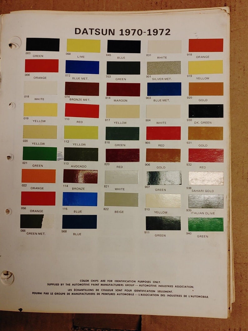 Ditzler PPG 1970 1971 1972 Japanese Import Color Chips Datsun 510 - Etsy