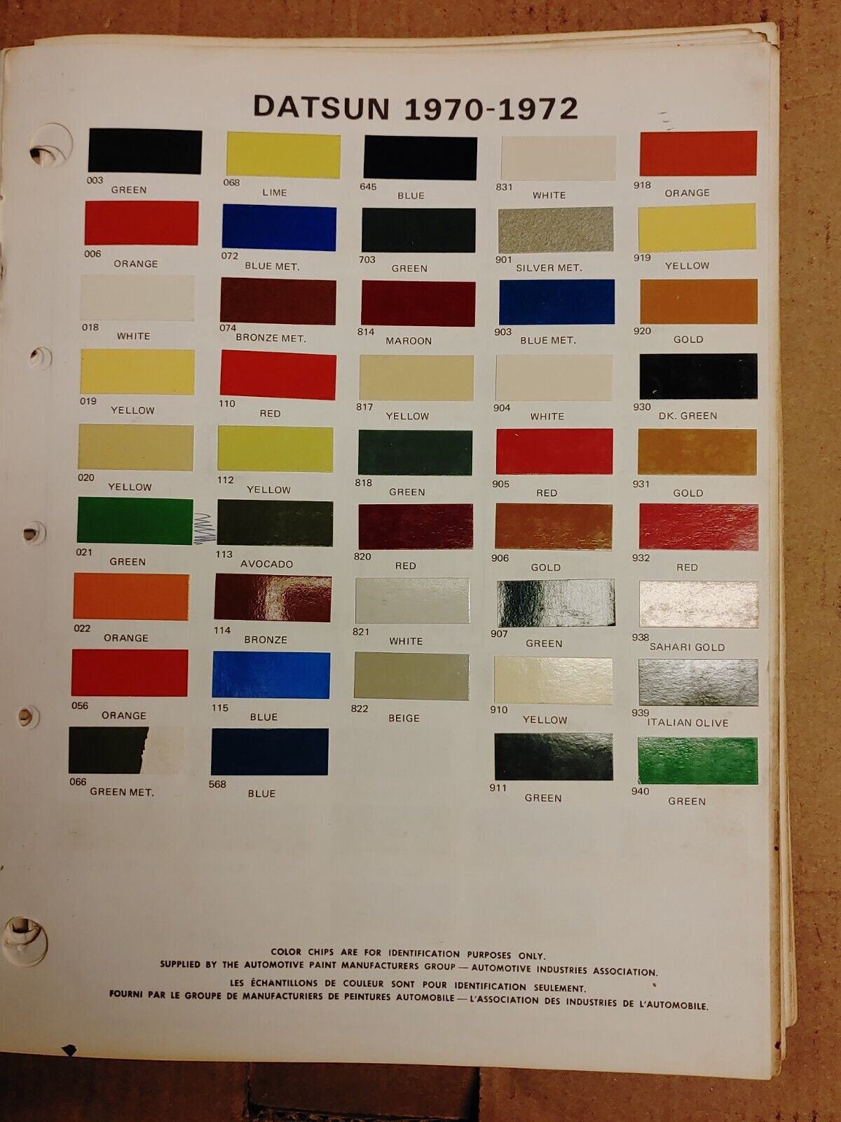 Ditzler PPG 1970 1971 1972 Japanese Import Color Chips Datsun 510 - Etsy