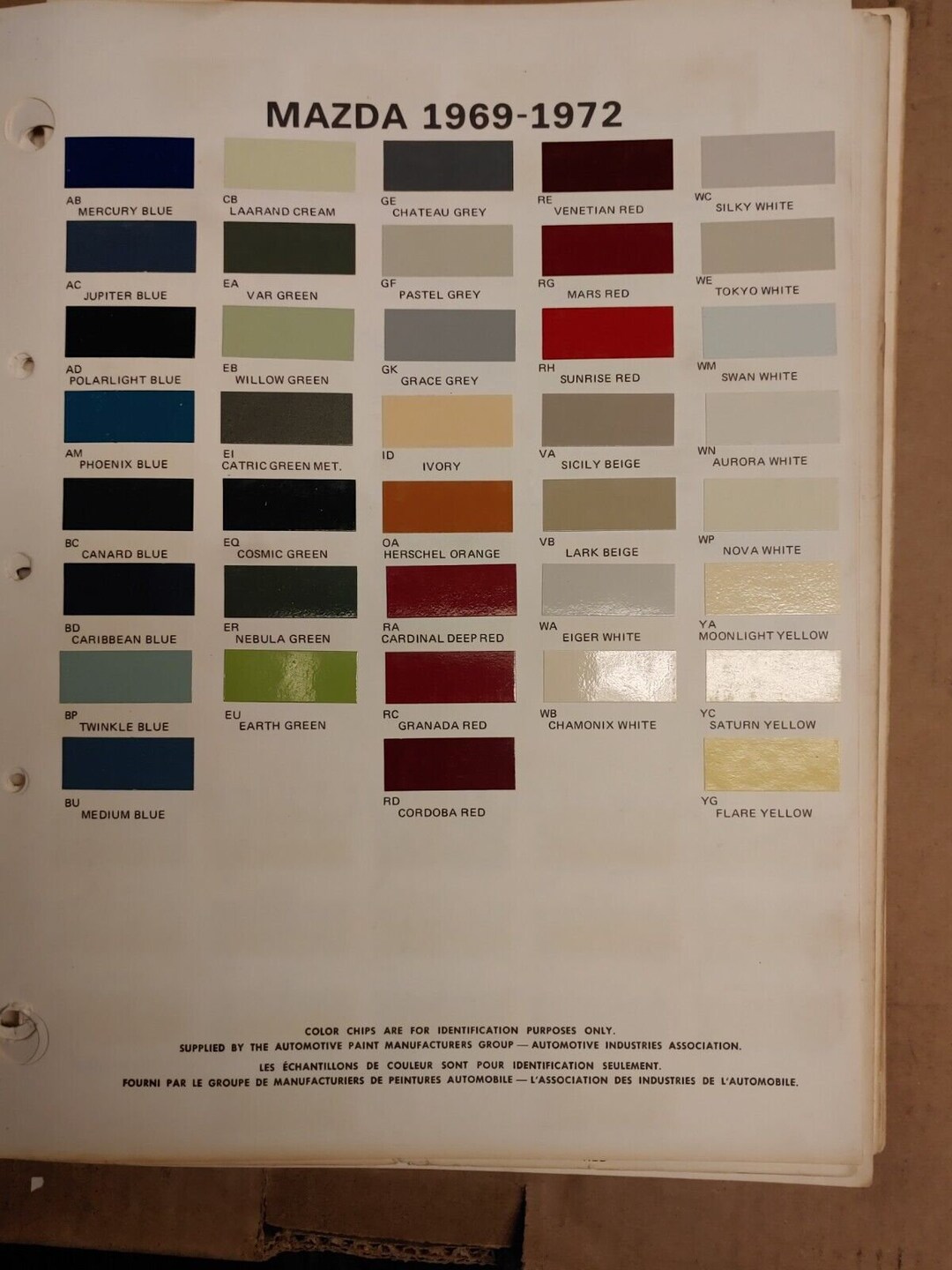 Ditzler PPG 1969 1970 1971 1972 Japanese Import Color Chips Mazda - Etsy