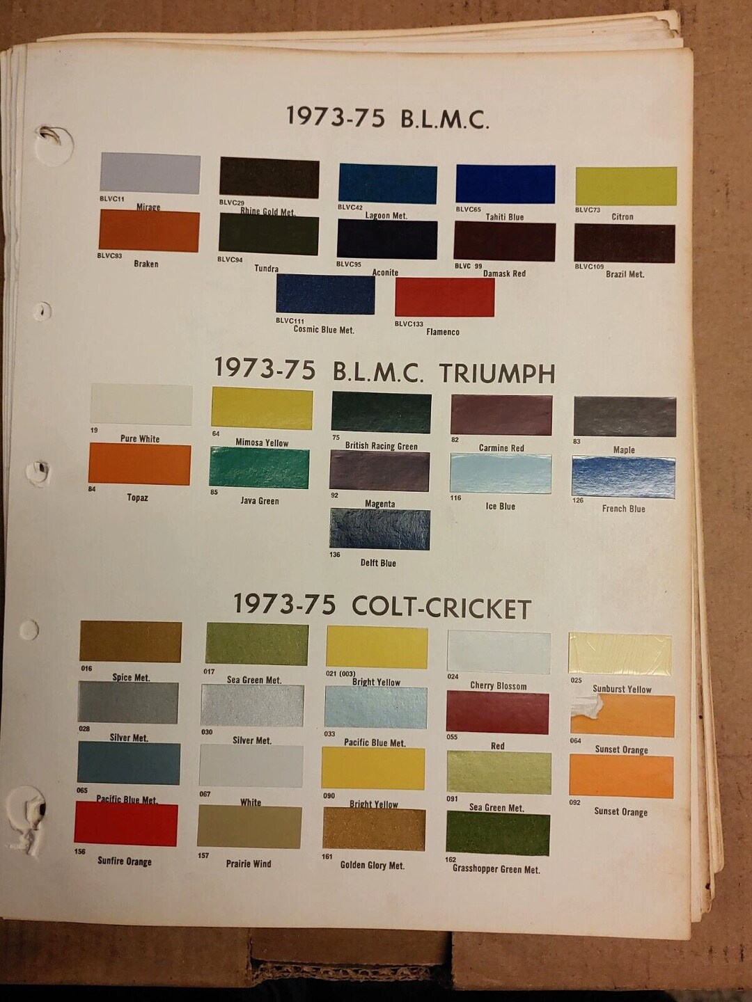Ditzler PPG 1973 1974 1975 European Import Color Chips British Leyland ...