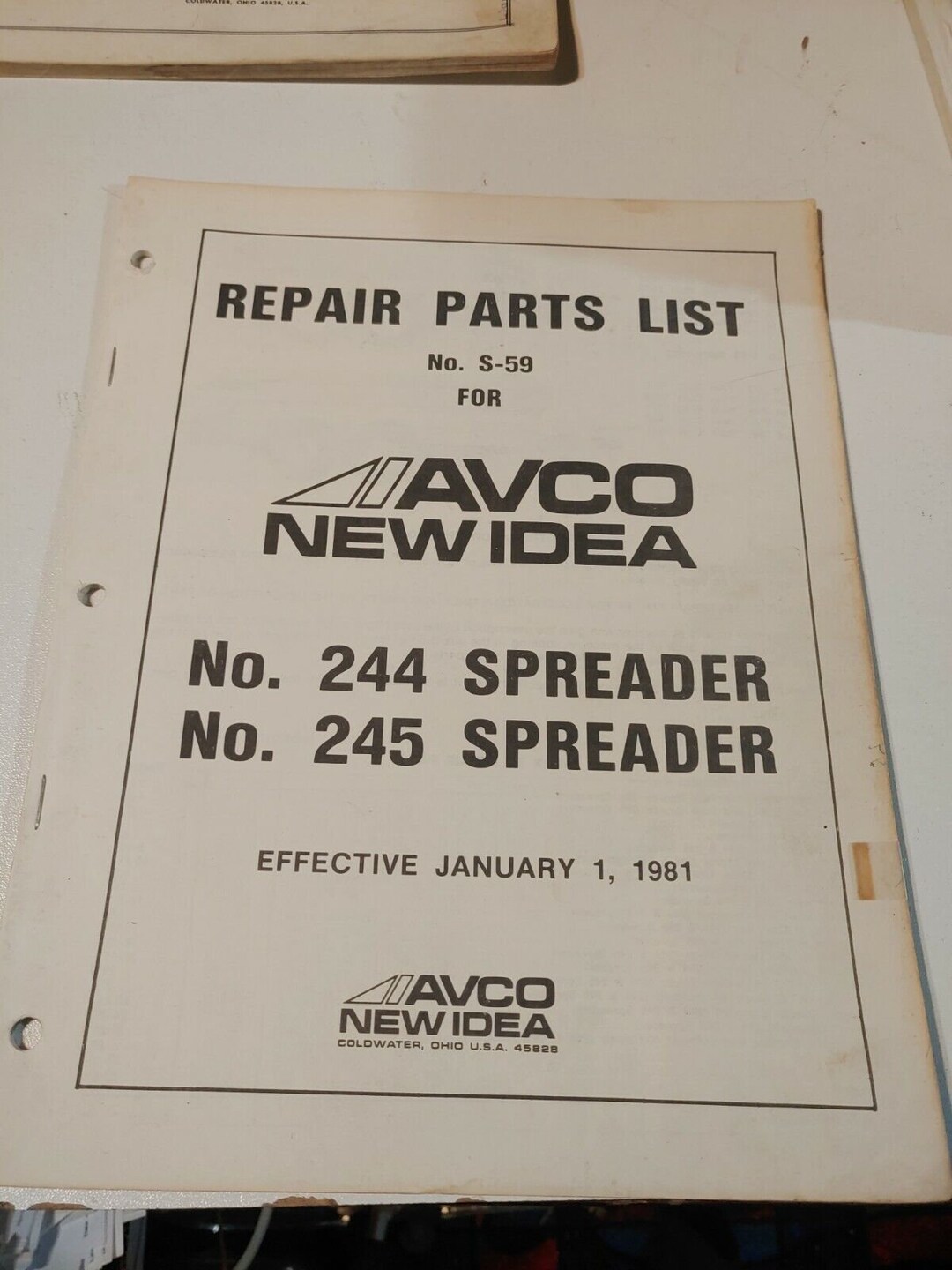 1981 AVCO New Idea Repair Parts Models 244 245 Spreader Manual S-59 - Etsy