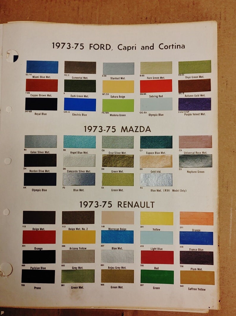 Ditzler PPG 1973 1974 1975 Import Color Chip Mazda Renault Ford Capri ...