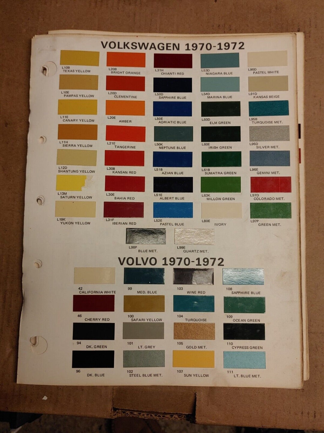 Ditzler PPG 1970 1971 1972 European Import Color Chips Volkswagen Volvo ...