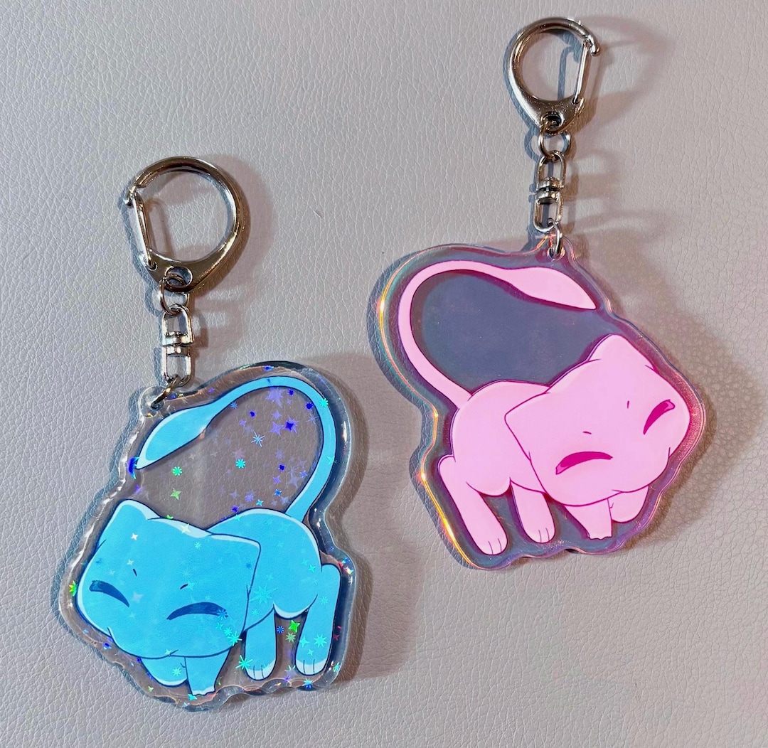Mew and Shiny Mew Pokemon Holographic Acrylic Keychains! // Bubble Mew ...