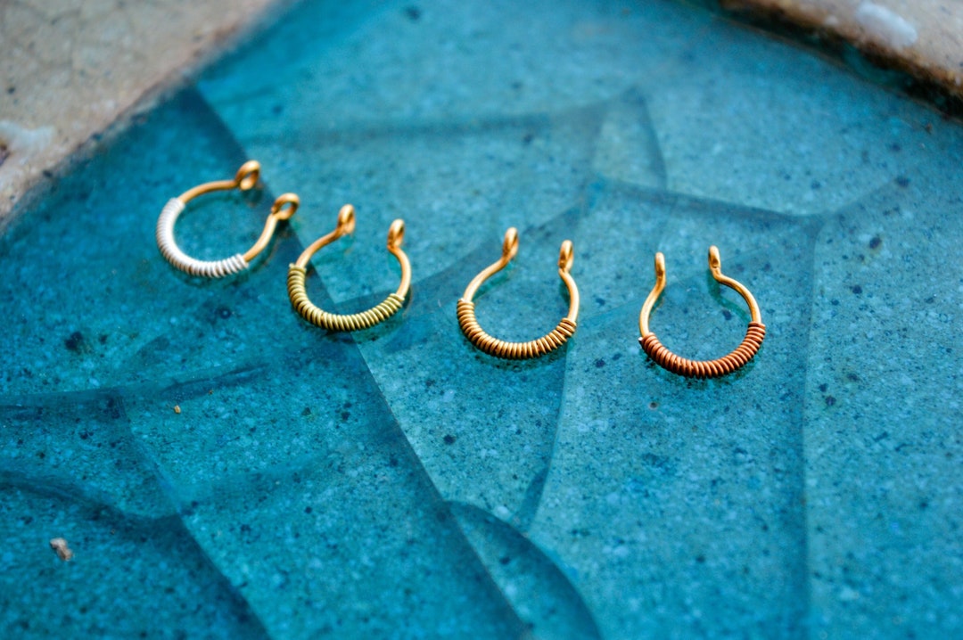 Fake Septum, Pinch Nose Ring, Brass or Gold Filled 12K, 20G 0.8mm ...