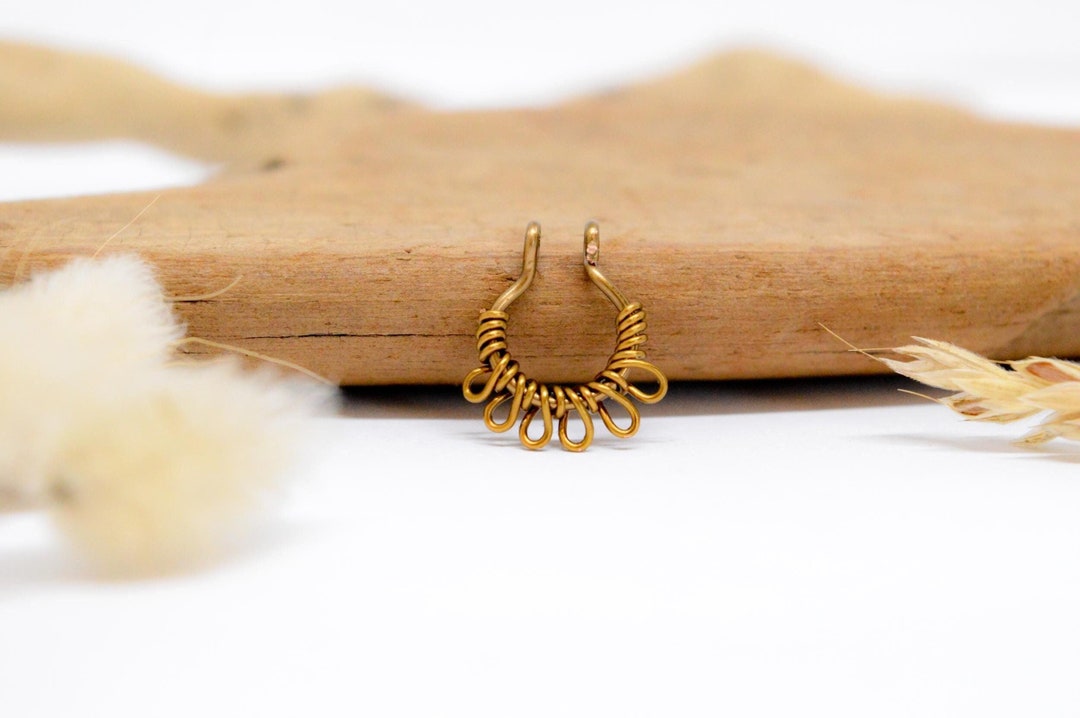 Faux Septum Copper Bronze Ethnic, Lotus Flower Shape, Nose Cuff Ring ...