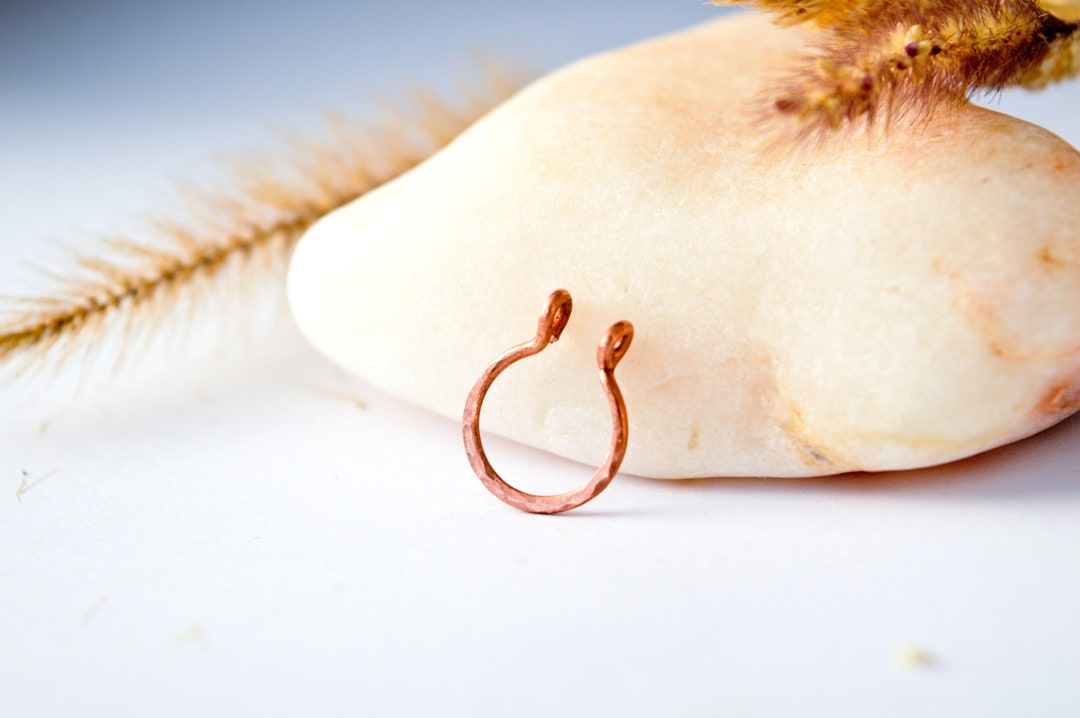 FAKE Septum Piercing, Hammered Copper, Pinch Nose Ring, Ethnic Boho ...