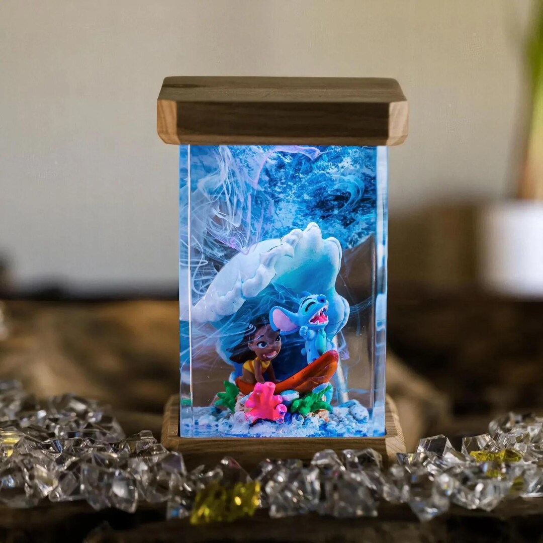 Lilo and Stitch Surfing Lamp Resin Accent Lamp, Epoxy Scene Display, PC ...