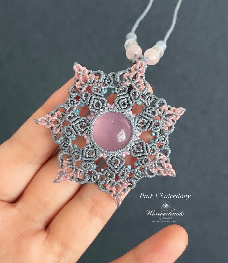 Pink Chalcedony Mandala Macrame Necklace Jewelry - Etsy