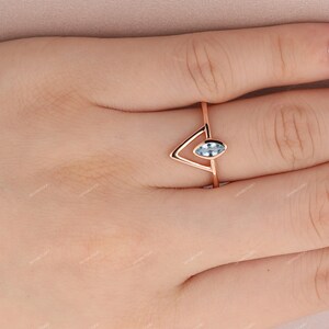 Unique Aquamarine Ring Rose Gold, March Birthstone Ring, Art Deco ...
