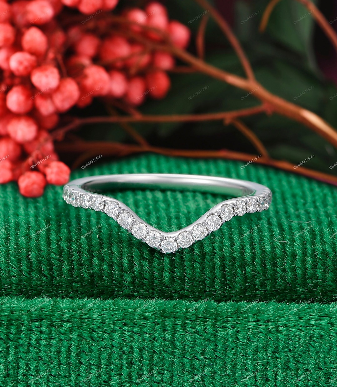 Dainty Tiara Bridal Ring, Half Eternity Moissanite Wedding Band 14K ...