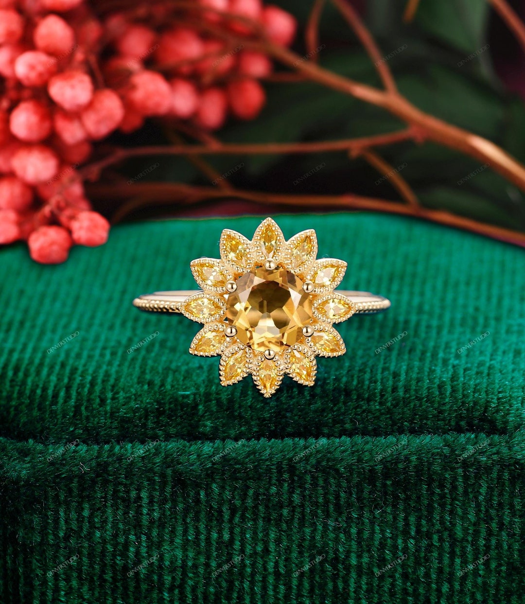 Sunflower Style Handmade Natural Citrine Anniversary Gift for Her 14K ...