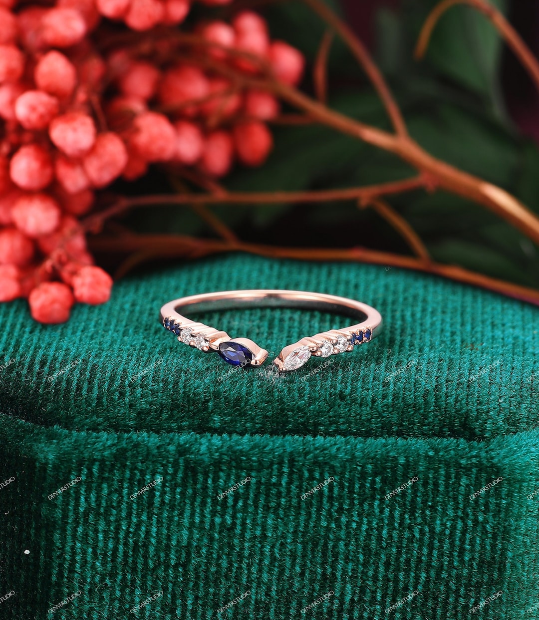 Sapphire Resizable Ring Band, Marquise Cut Sapphire Matching Band Ring ...