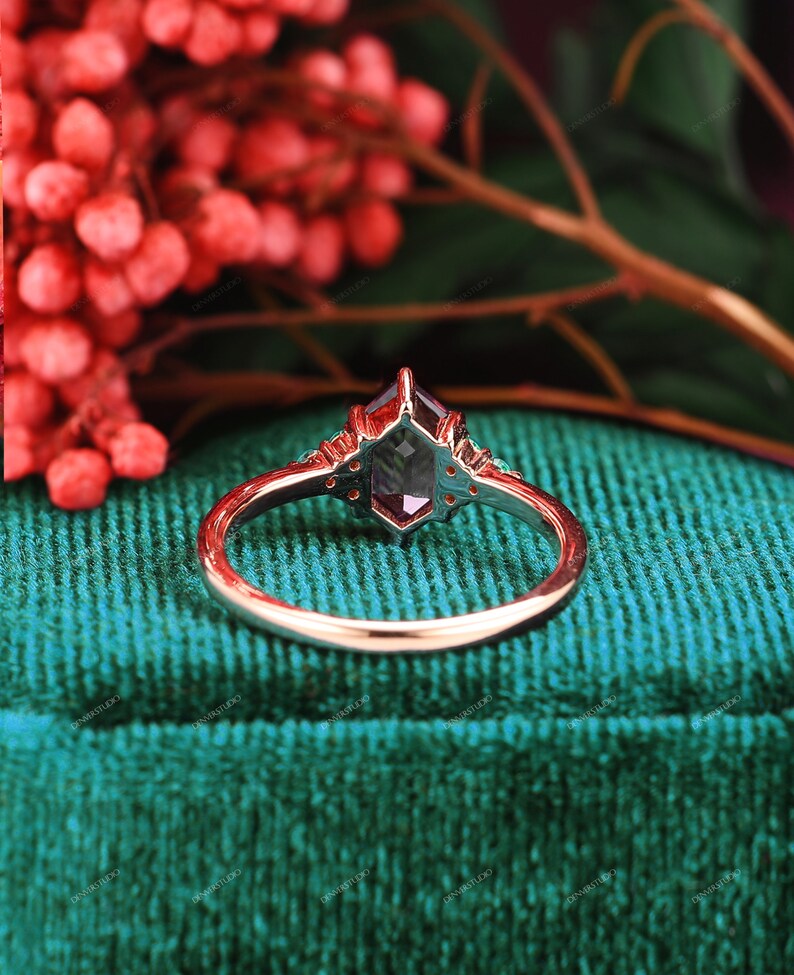 6 Prong Set Hexagon Cut Natural Amethyst Engagement Rings, February ...