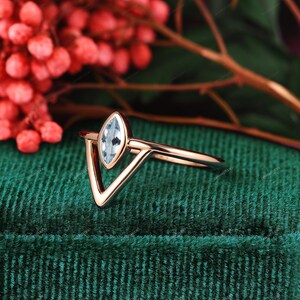 Unique Aquamarine Ring Rose Gold, March Birthstone Ring, Art Deco ...