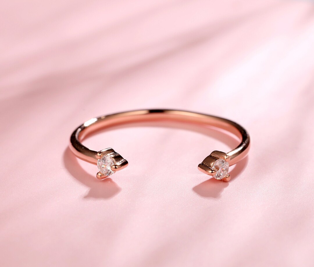 Natural Diamond Resizable Ring, Double Diamond Wedding Band, 14k Solid ...