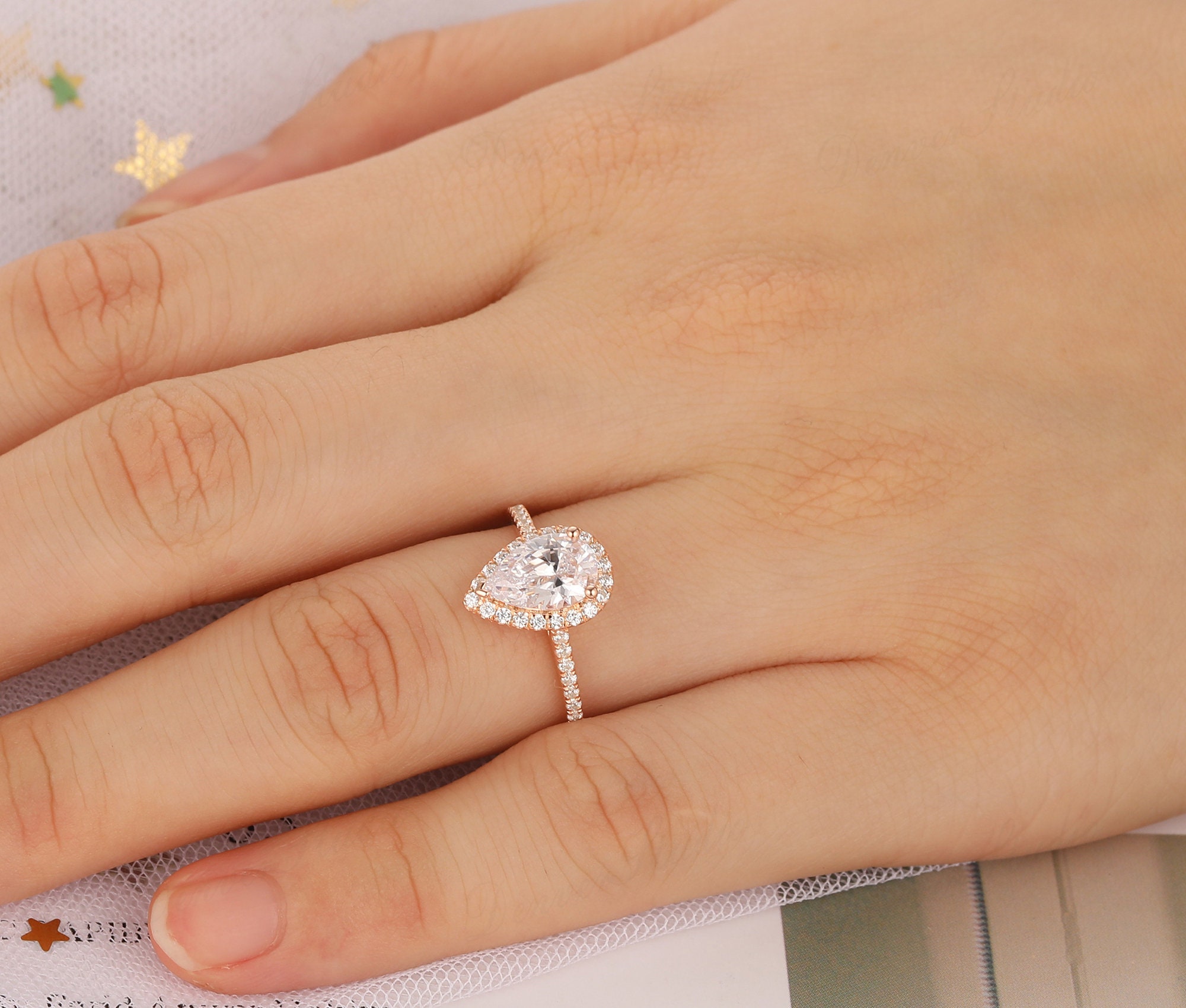 Anillo de boda de diamantes en forma de lágrima anillo de | Etsy