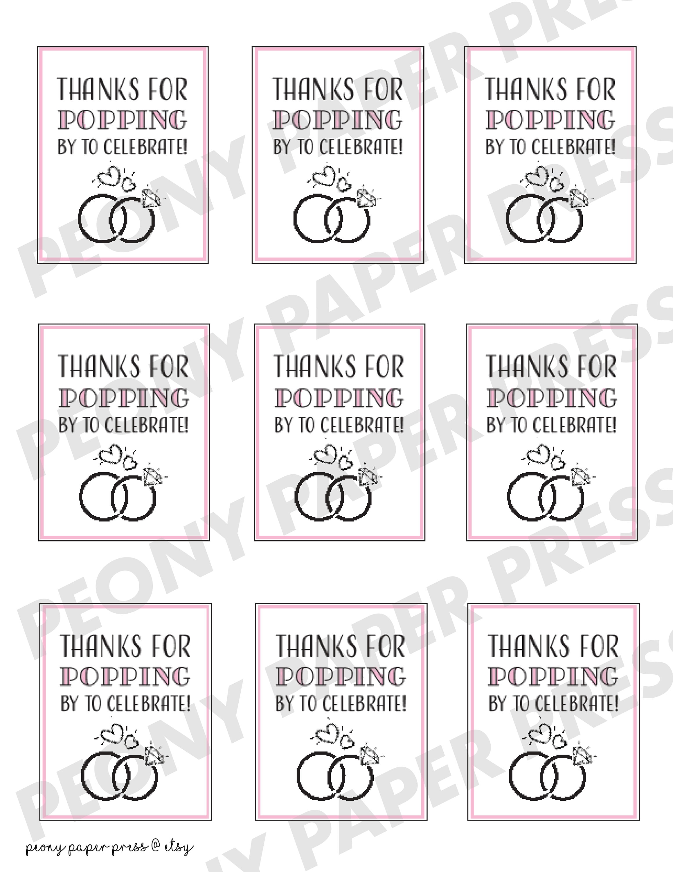 Printable Thanks for Popping by Bridal Shower Favor Tags Light Pink - Etsy
