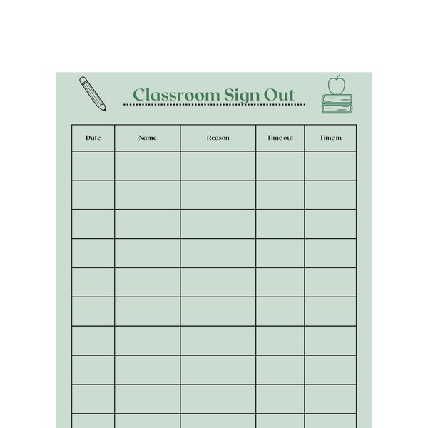 Sign Out Sheet - Etsy