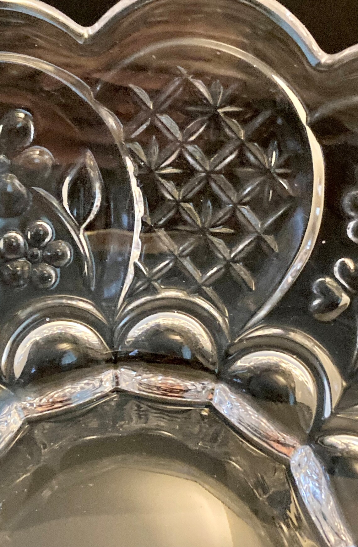 Vtg Fifth Avenue Crystal Bowl Clover Shamrock Flower Pattern Crosshatch ...