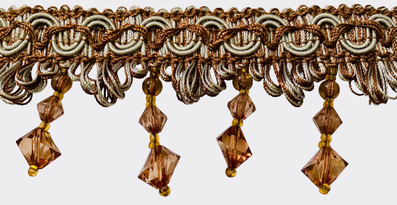 Vintage Beaded Fringe Upholstery Drapery Trim Amber Drop Beads Over 4 ...