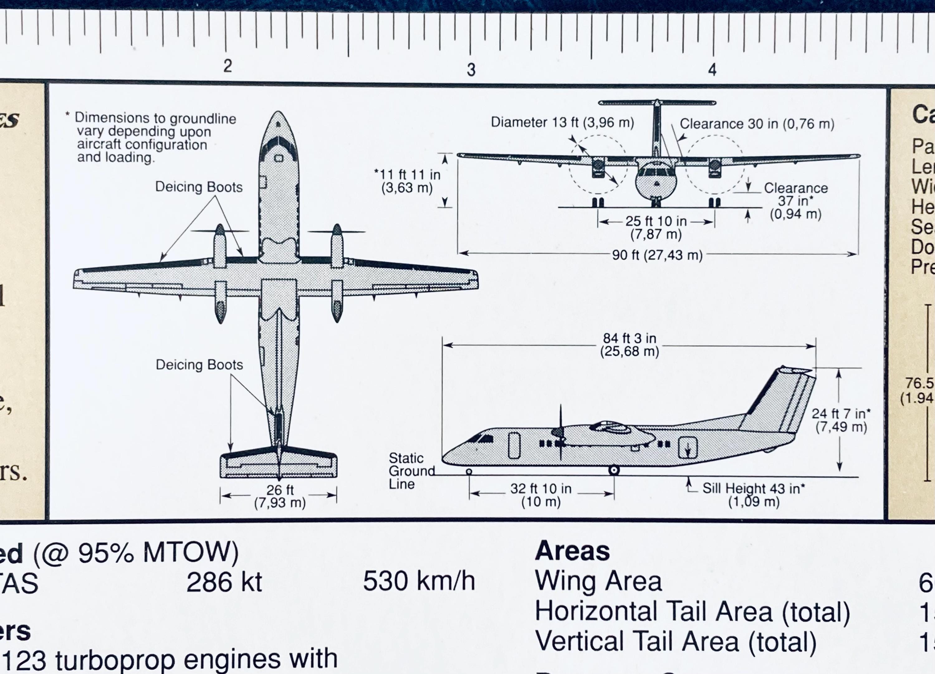 1990 Dash 8 Airplane Reference Card Series 300 Boeing Canada Havilland ...