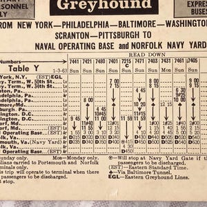 1963 Greyhound Bus Schedule Military Personnel Thru Express Buses NY ...
