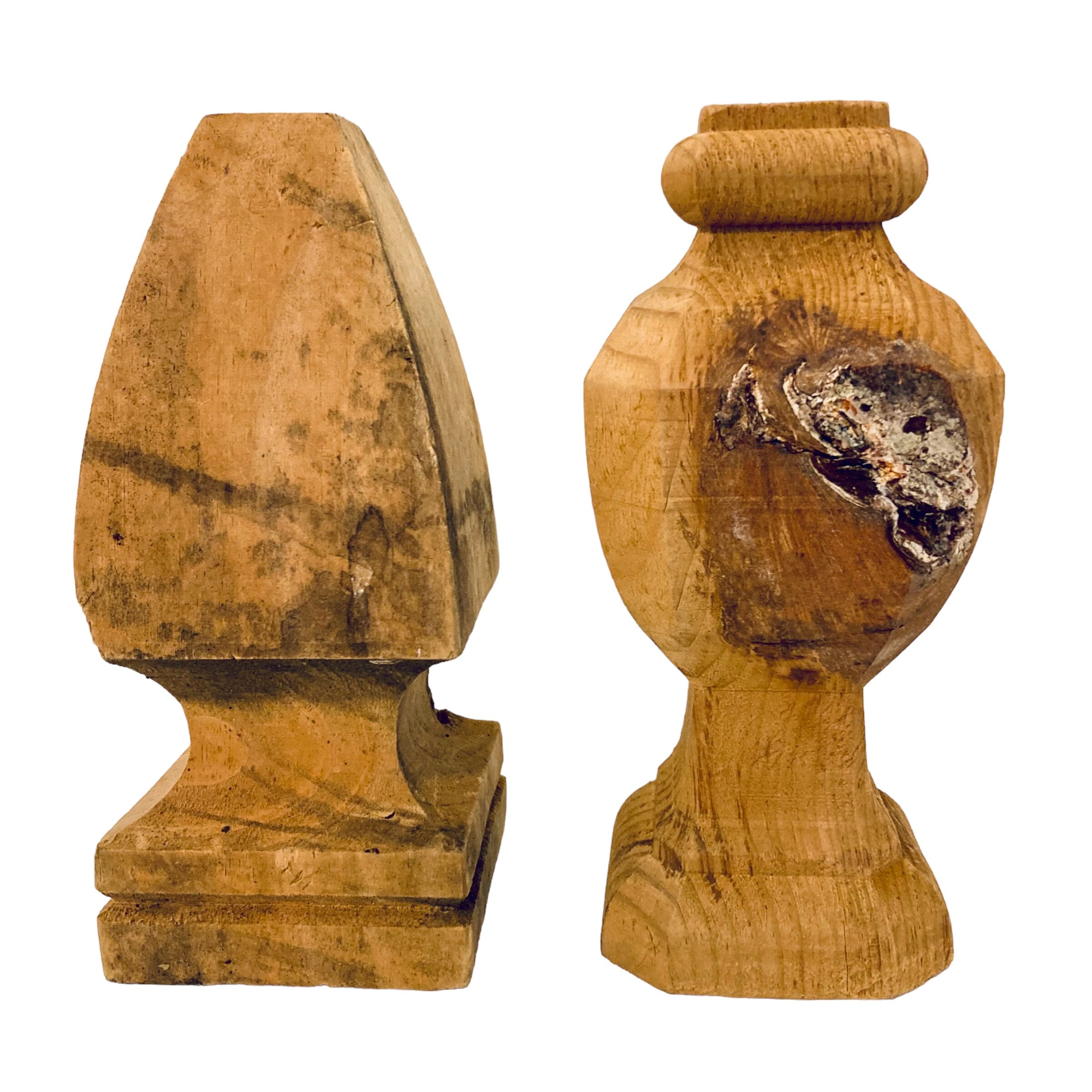 2 Vintage Architectural Salvage Wood Post Top Finial Caps Newell Caps ...