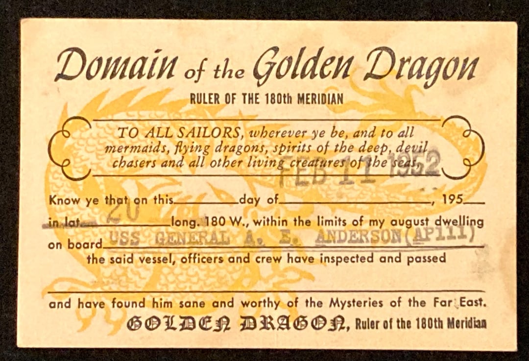 1952 Domain of the Golden Dragon Sailors Card USS General A E Anderson ...
