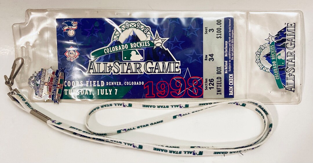 1998 MLB All Star Game Baseball Ticket Stub Colorado Rockies Sleeve Pin ...