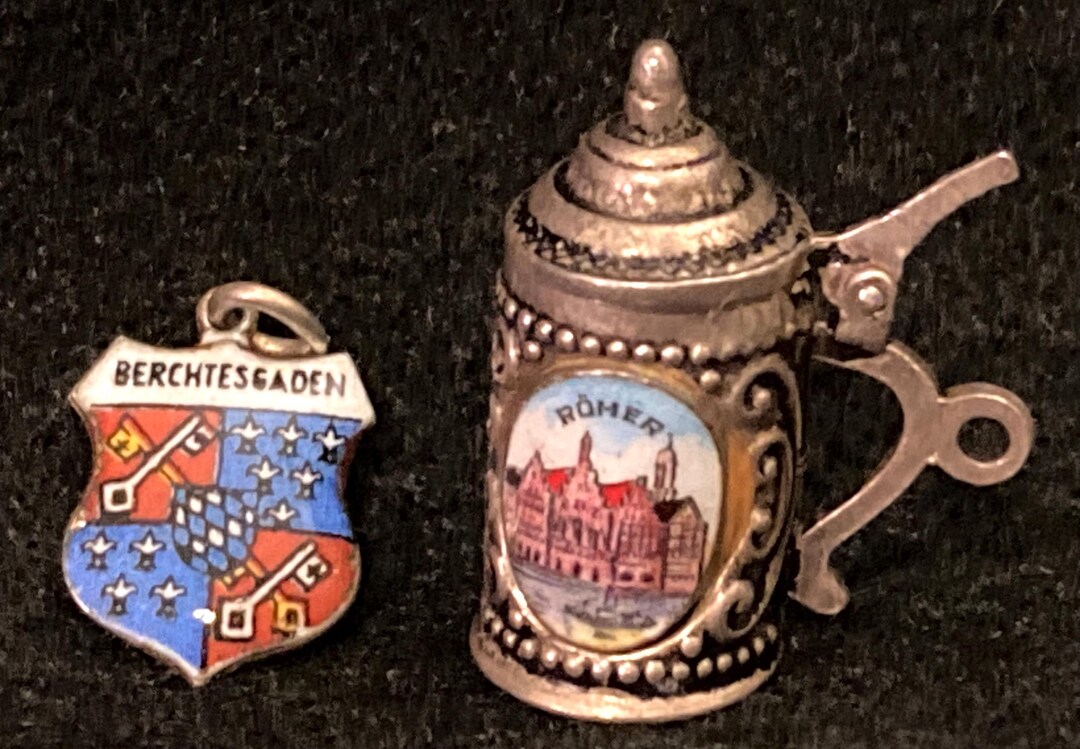 2 Vintage German Charms Silver Stein and Badge Charm Berchtesgaden ...