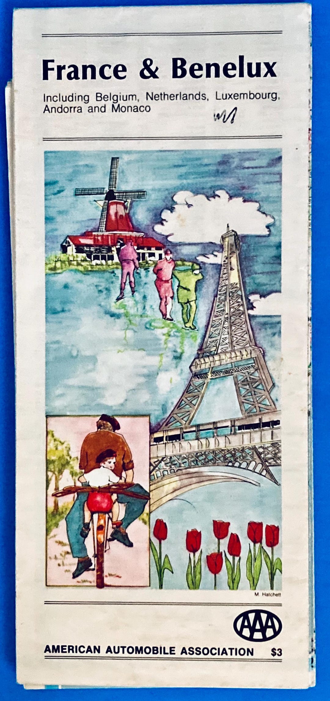 1985 AAA Map of France and Benelux Monaco Netherlands Luxembourg Wall ...