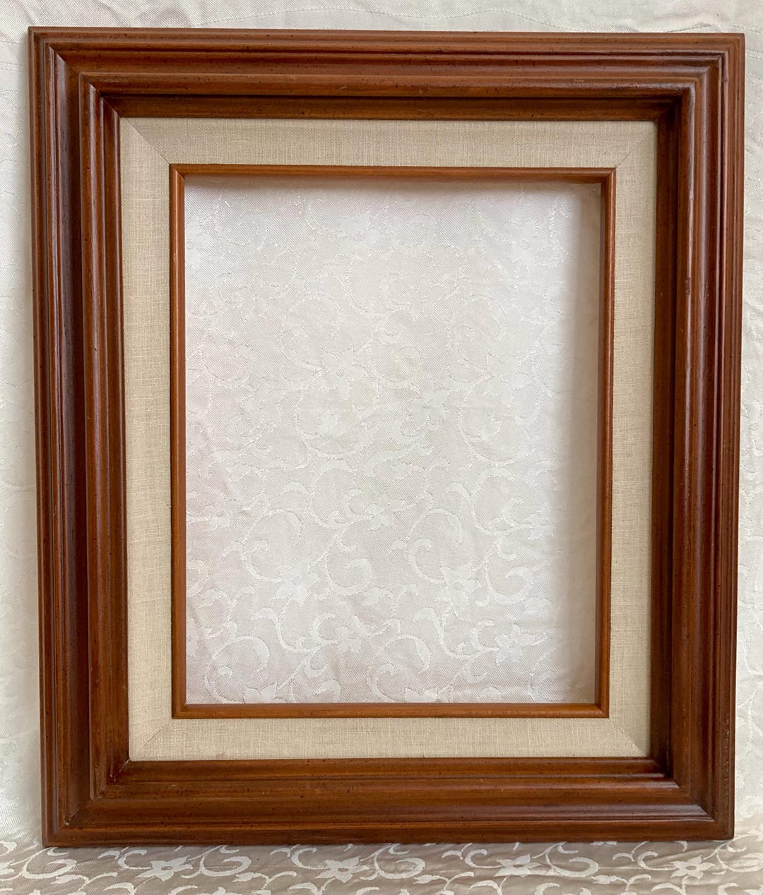 Vintage Art Photo Picture Wood Frame With Natural Linen Liner Insert ...