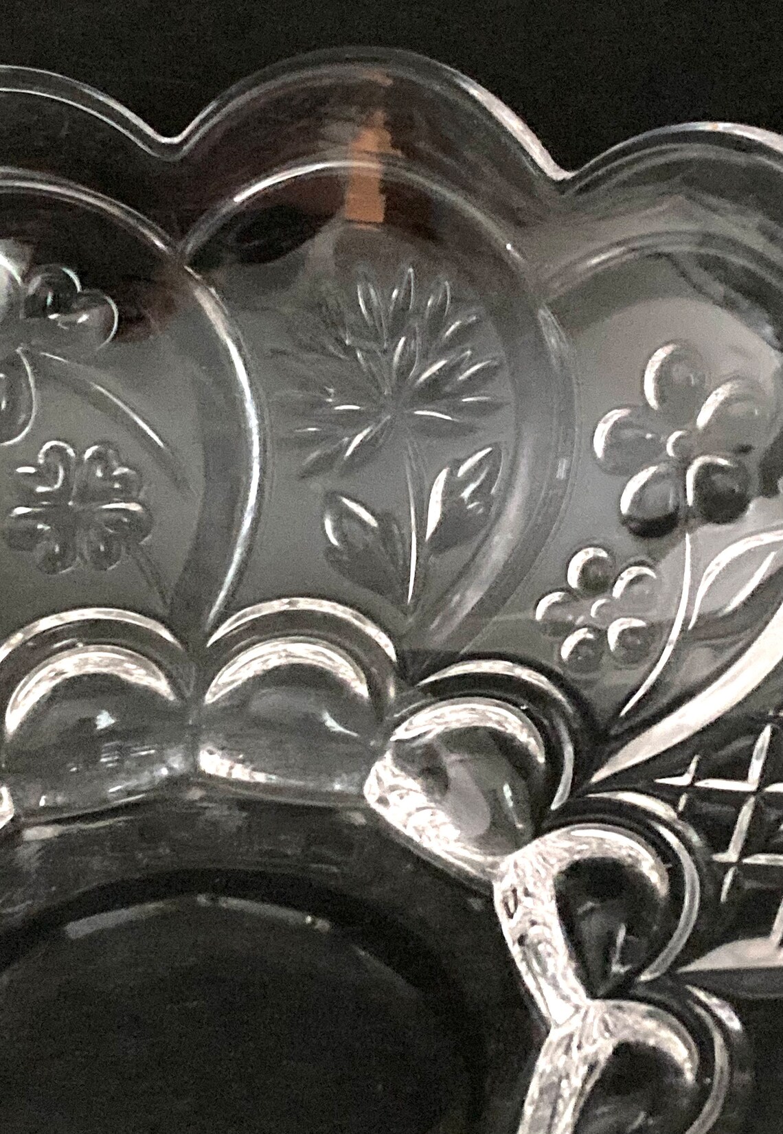 Vtg Fifth Avenue Crystal Bowl Clover Shamrock Flower Pattern Crosshatch ...