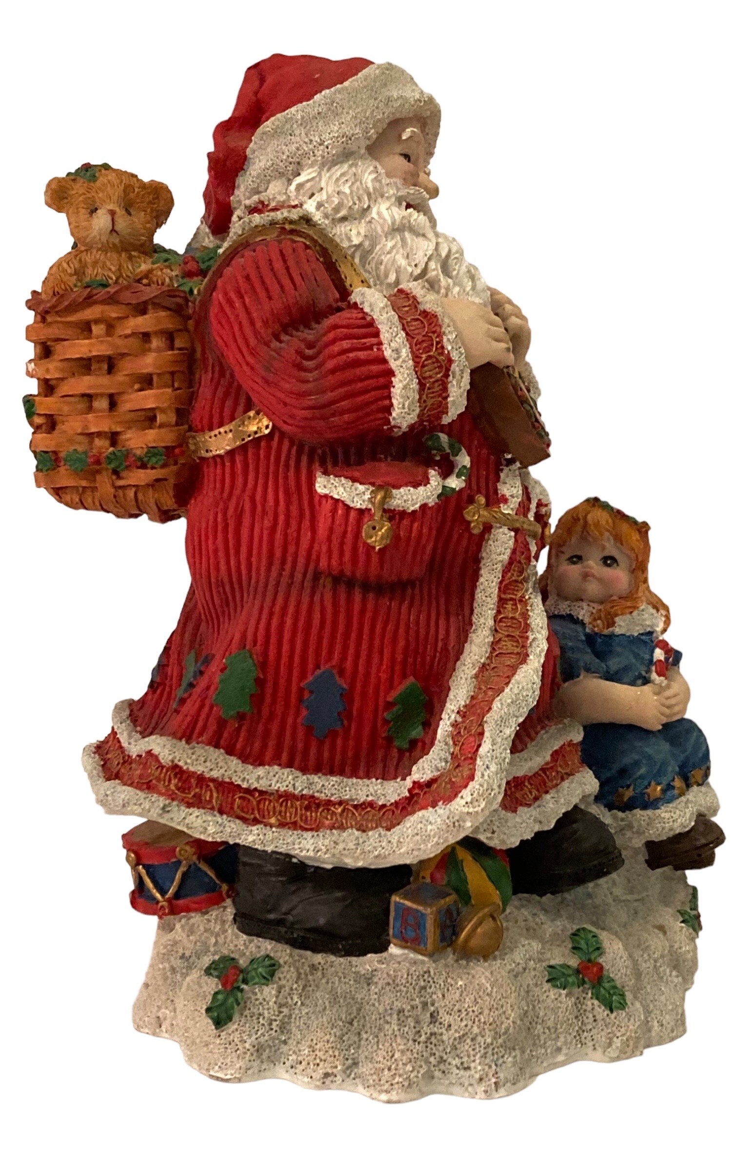 Large Vintage Resin Santa Claus and Child Figure St Nick With Toy Sack ...