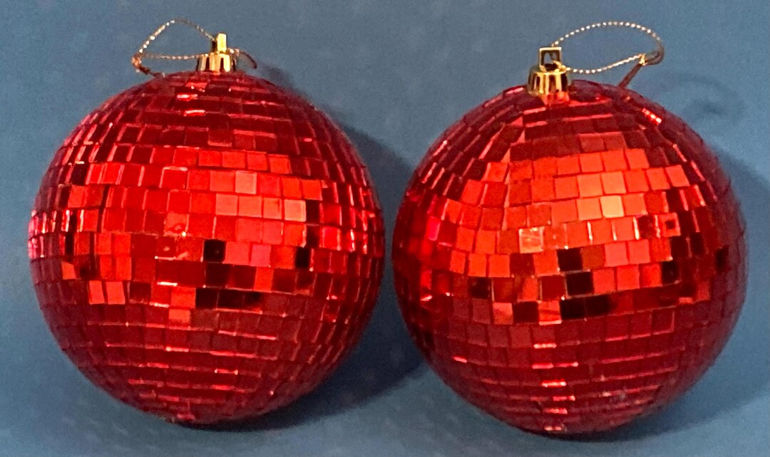 Pair Red Glass Mirrored Disco Ball Ornaments LARGE - Etsy