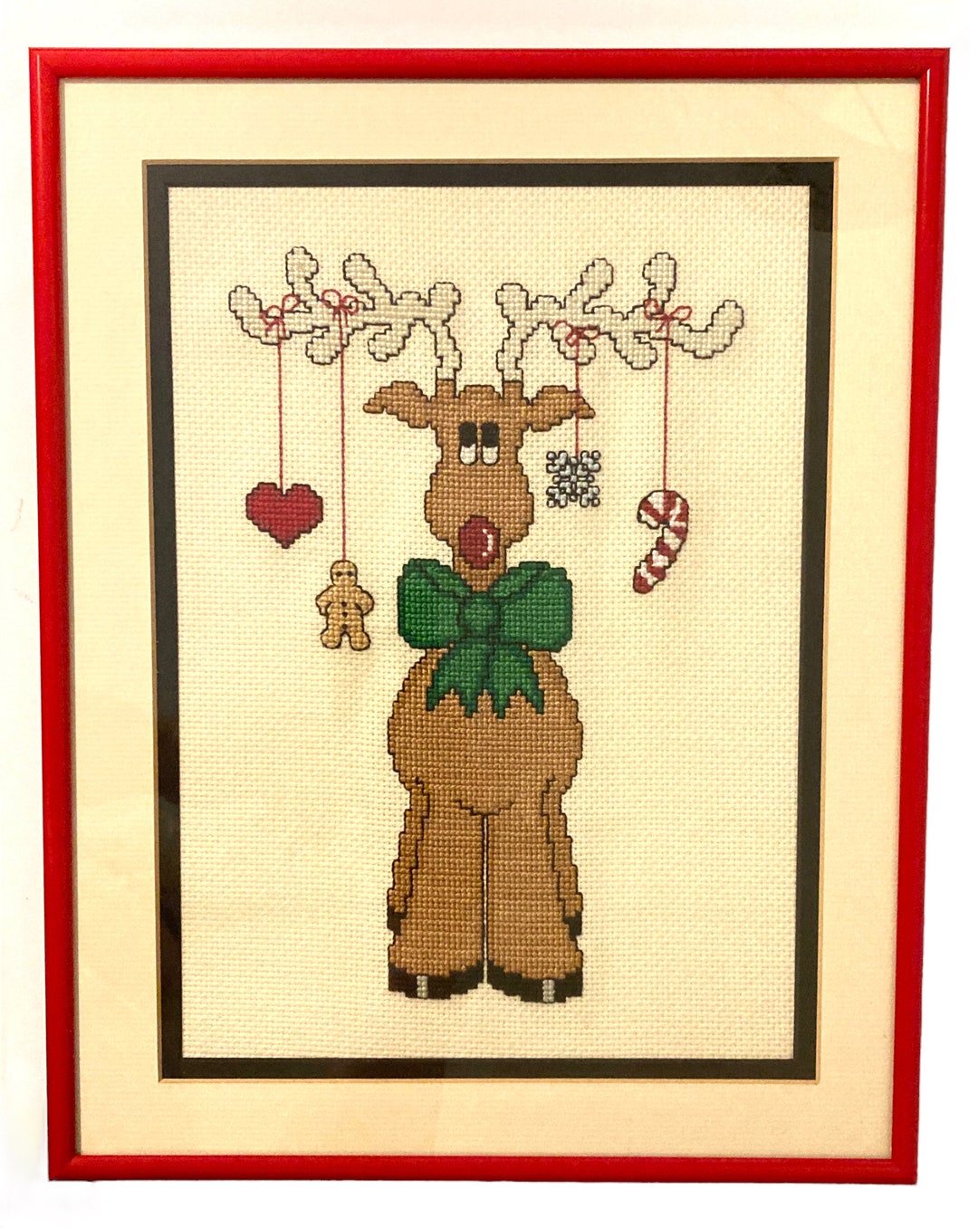Vintage Christmas Cross-stitch Rudolph the Red Nosed Reindeer Matted ...