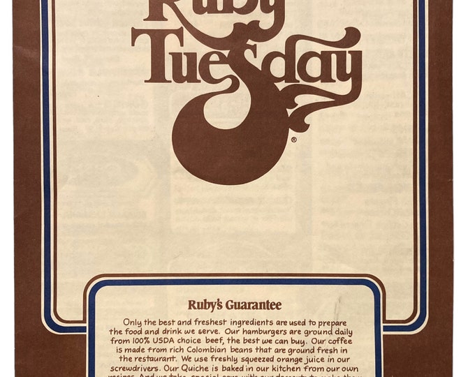 Vintage 1980s Ruby Tuesday Paper Menu - Etsy