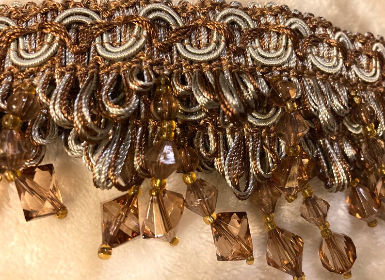 Vintage Beaded Fringe Upholstery Drapery Trim Amber Drop Beads Over 4 ...