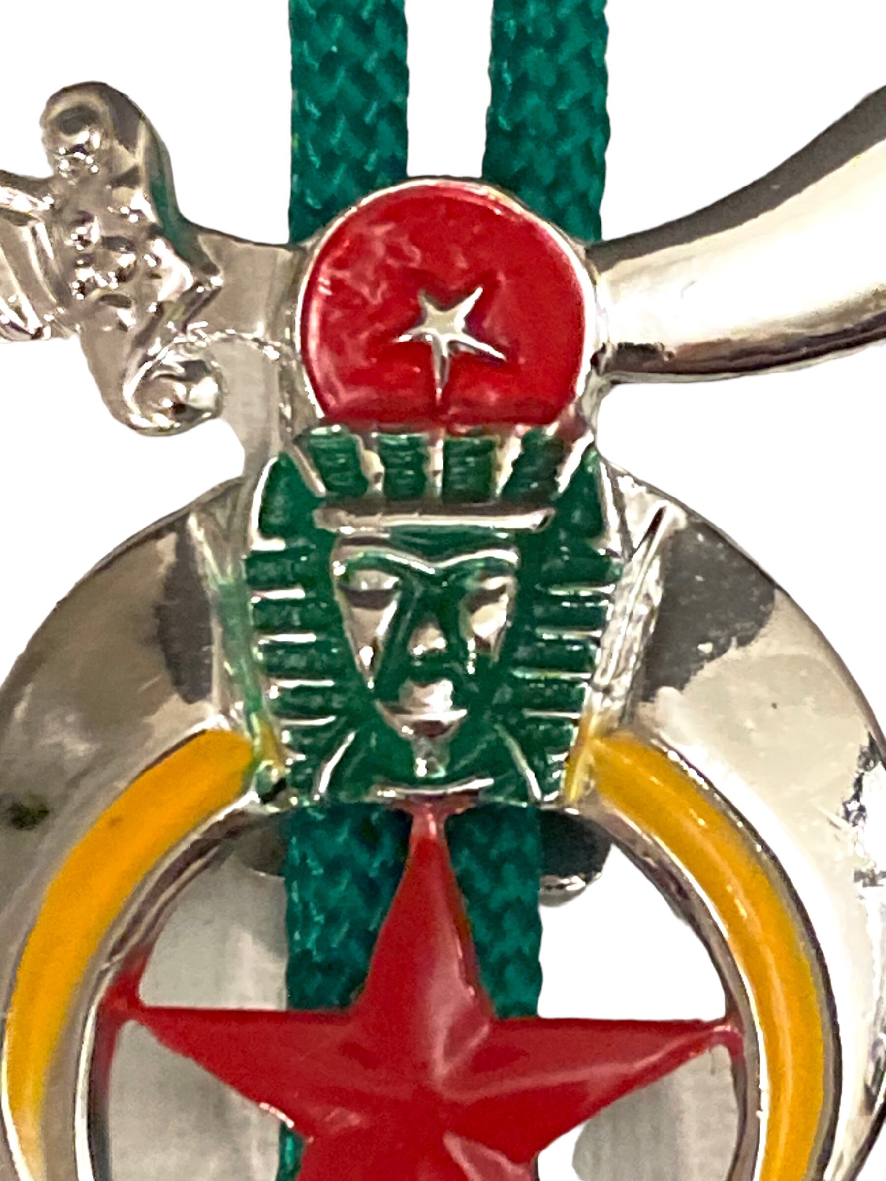 Masonic Free Mason Shriners Sword Bolo Tie Green Cord Silver Tone With ...