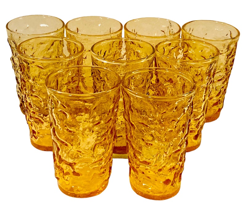 Vintage Mcm Anchor Hocking Milano Honey Gold Amber Juice Glasses Set Of