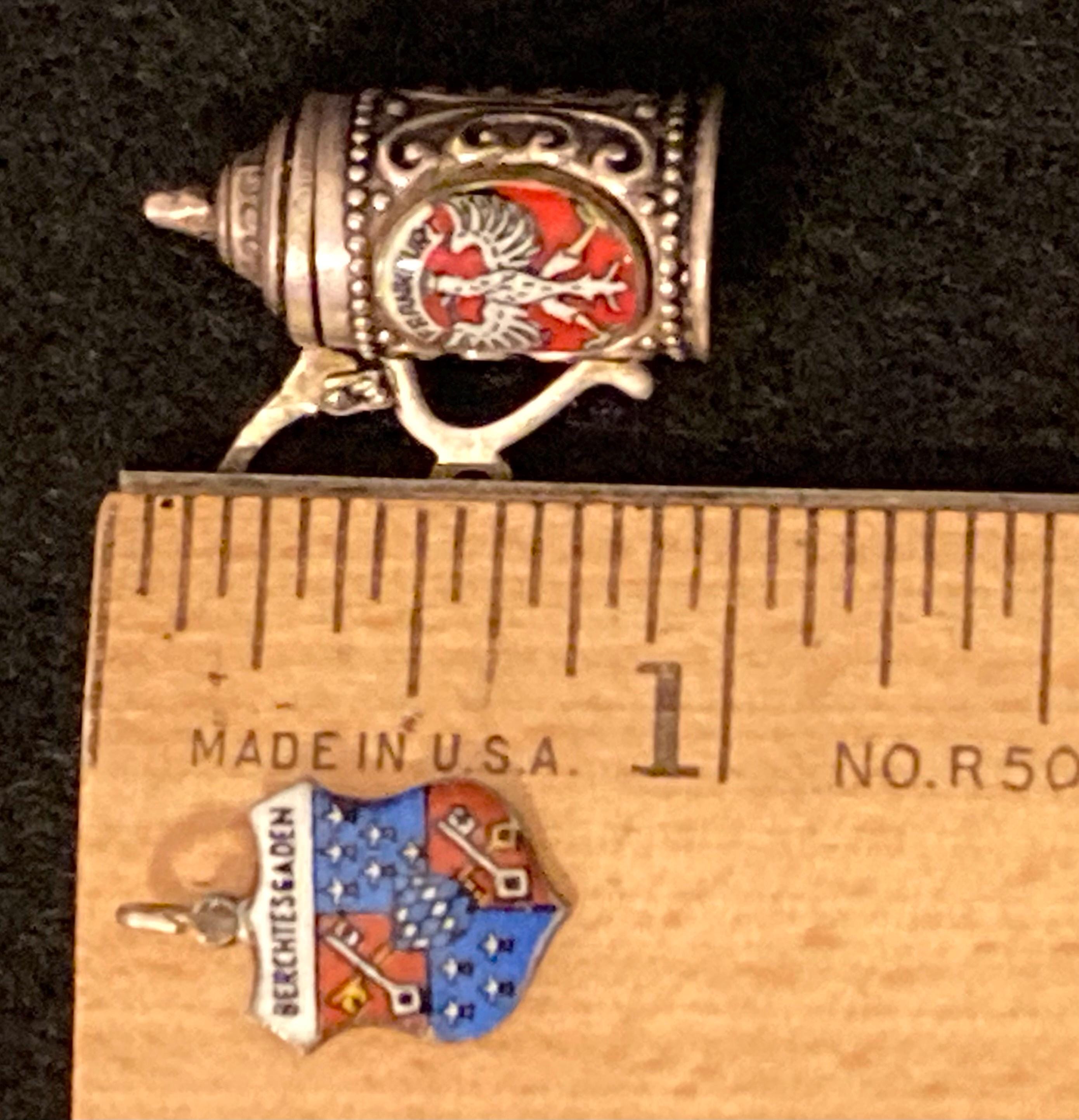 2 Vintage German Charms Silver Stein and Badge Charm Berchtesgaden ...