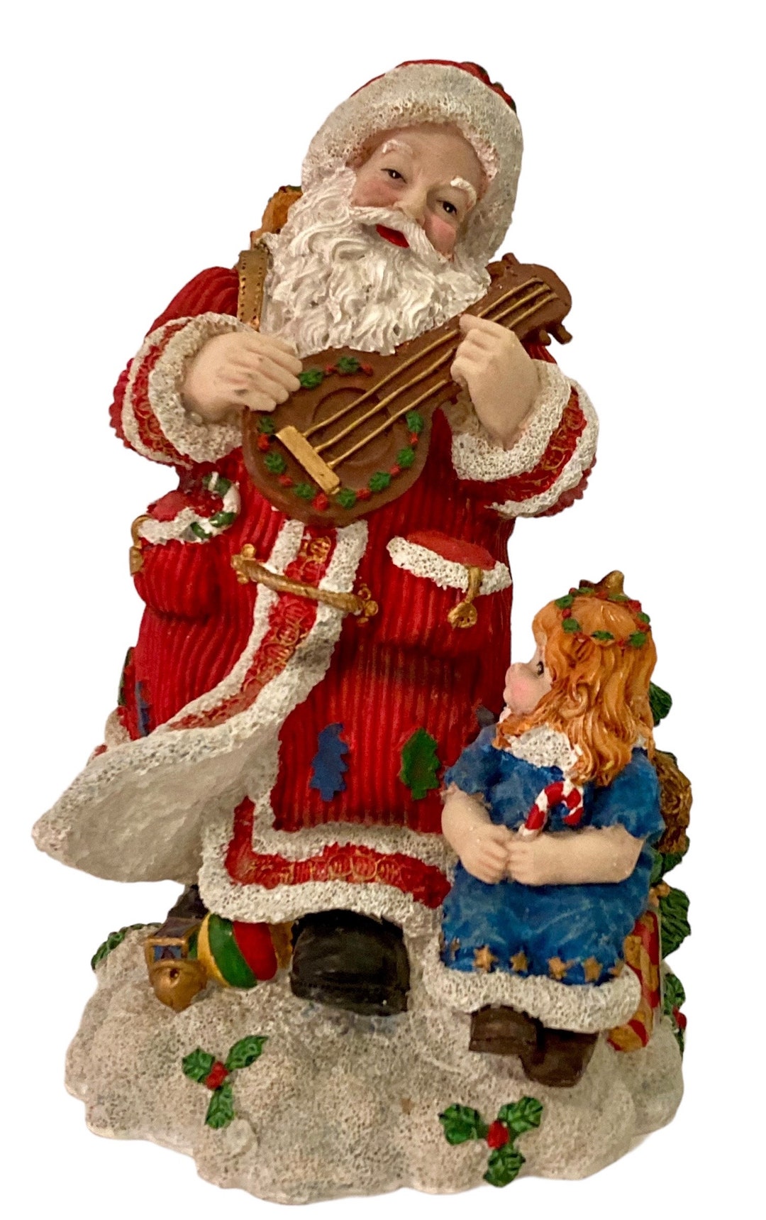 Large Vintage Resin Santa Claus and Child Figure St Nick With Toy Sack ...