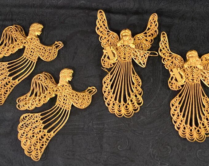 Vintage Gold Plastic Filigree Angel Ornaments Set of 4 LARGE 7 - Etsy