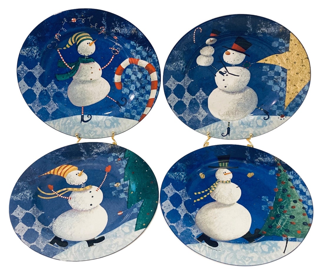 4 Sakura Stoneware Salad Dessert Plates Snow Pals Snowman Zulauf ...
