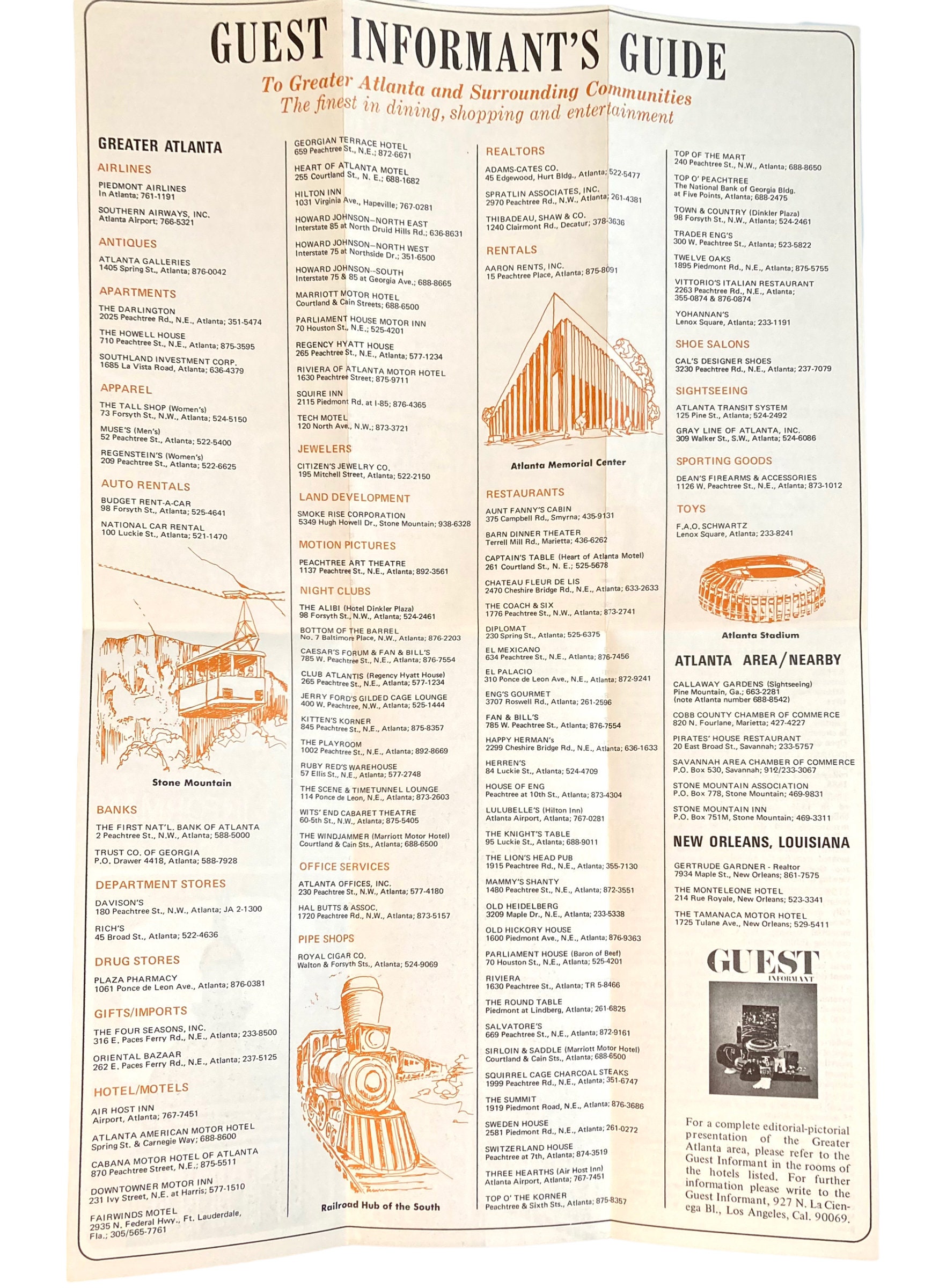 1970s Atlanta Map and Guide Souvenir Travel Guide Brochure Bottom of ...