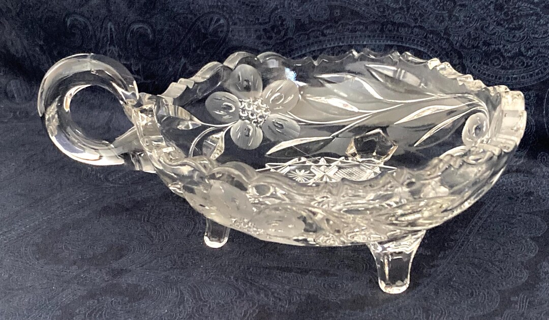 Antique Nappy Bowl Clear Cut Glass Crystal Nut Candy Handle Footed ...