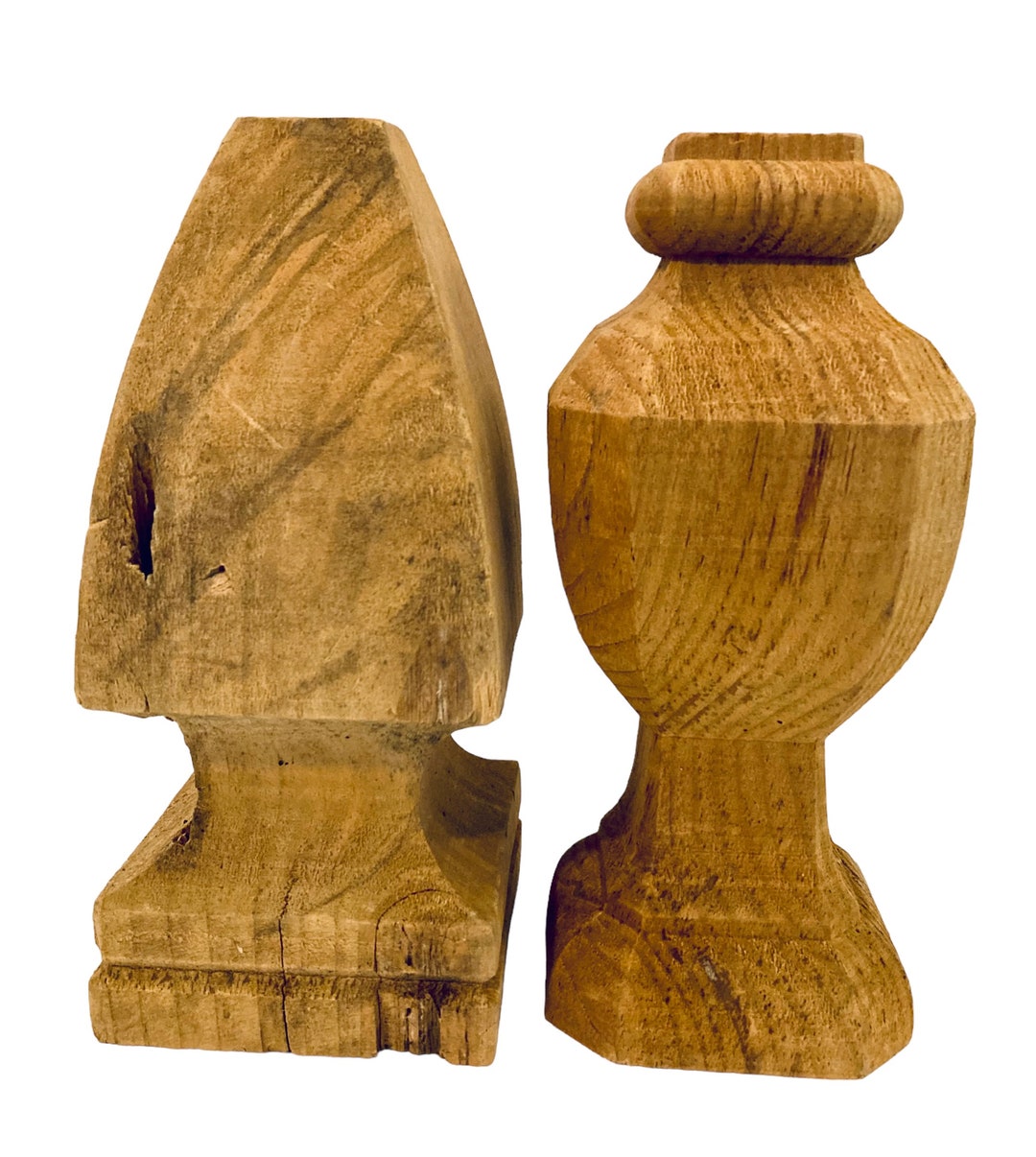 2 Vintage Architectural Salvage Wood Post Top Finial Caps Newell Caps ...